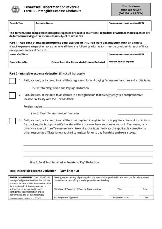 Form Ie - Intangible Expense Disclosure printable pdf download
