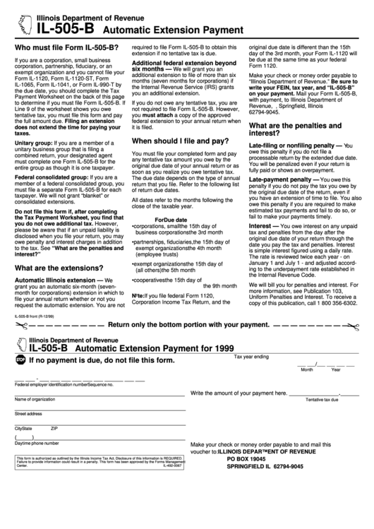 Form Il-505-B - Automatic Extension Payment For 1999 printable pdf download