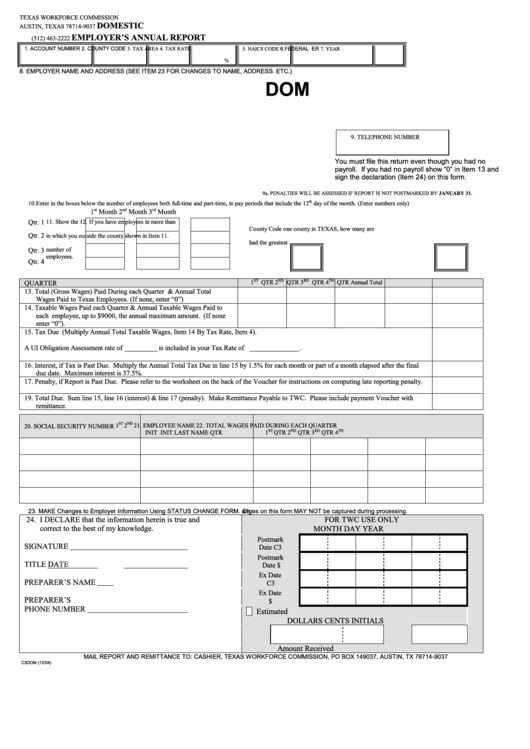 Form C3dom - Domestic Employer'S Annual Report printable pdf download