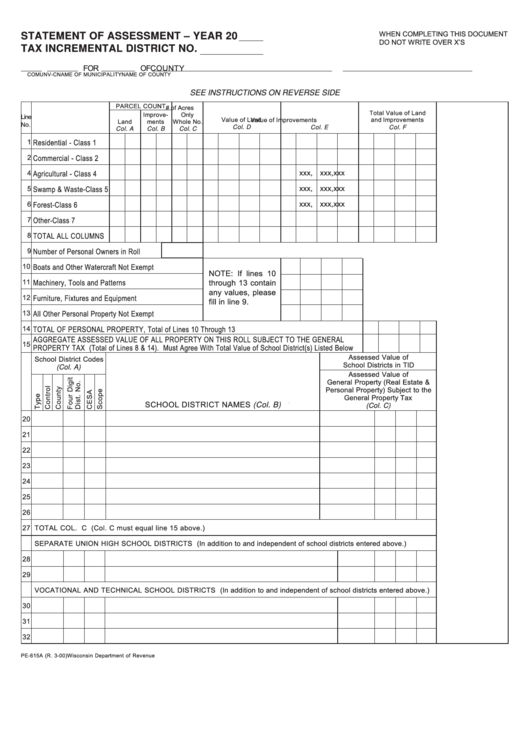 Form Pe-615a - Statement Of Assessment - Department Of Revenue ...