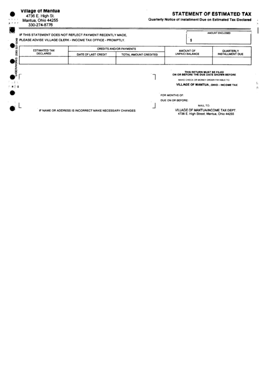 Statement Of Estimated Tax printable pdf download