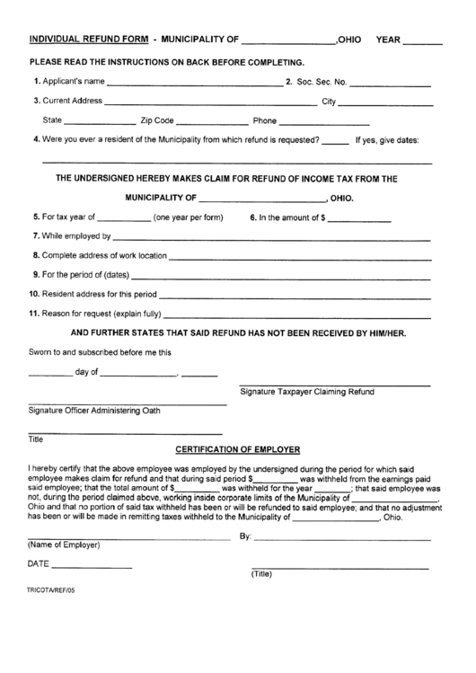 Individual Refund Form printable pdf download