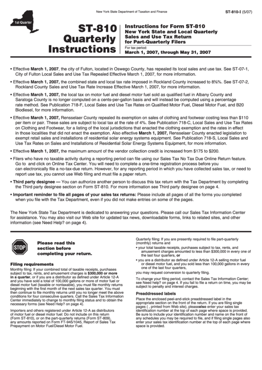 Form St-810 Quarterly Instructions printable pdf download