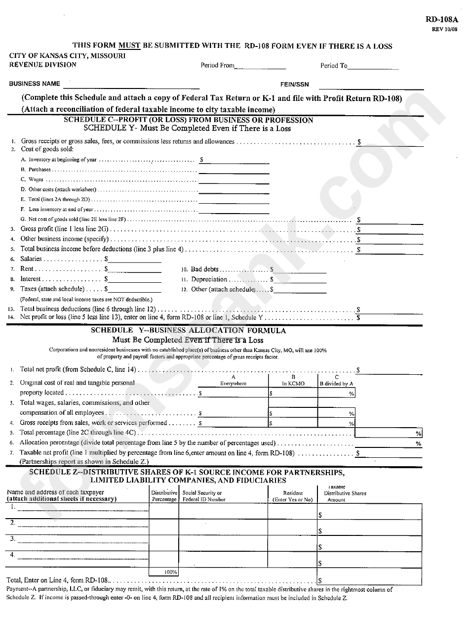 Fillable Schedule C (Form Rd-108a) - Profit (Or Loss) From Business Or ...