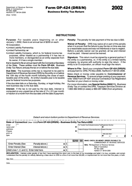 Form Op-424 (Drs/n) - Business Entity Tax Return - 2002 printable pdf ...