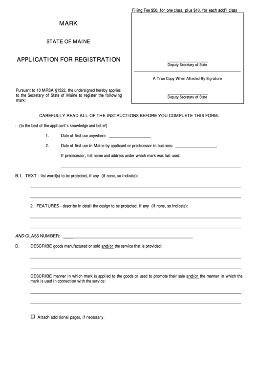Fillable Form Mark-1 - Application For Registration printable pdf download