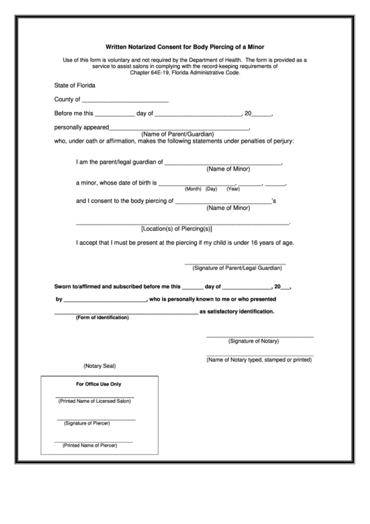 Printable Piercing Consent Form