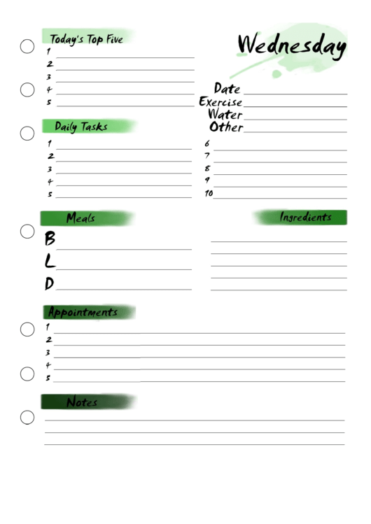 Wednesday Planner printable pdf download