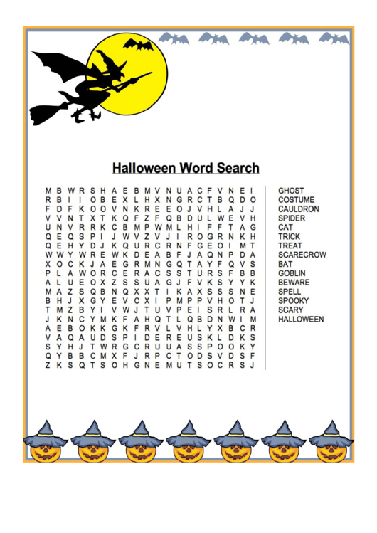 Halloween Witch Word Search printable pdf download