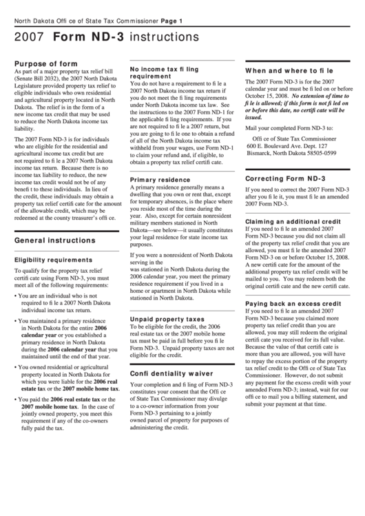 Form Nd-3 Instructions - 2007 printable pdf download