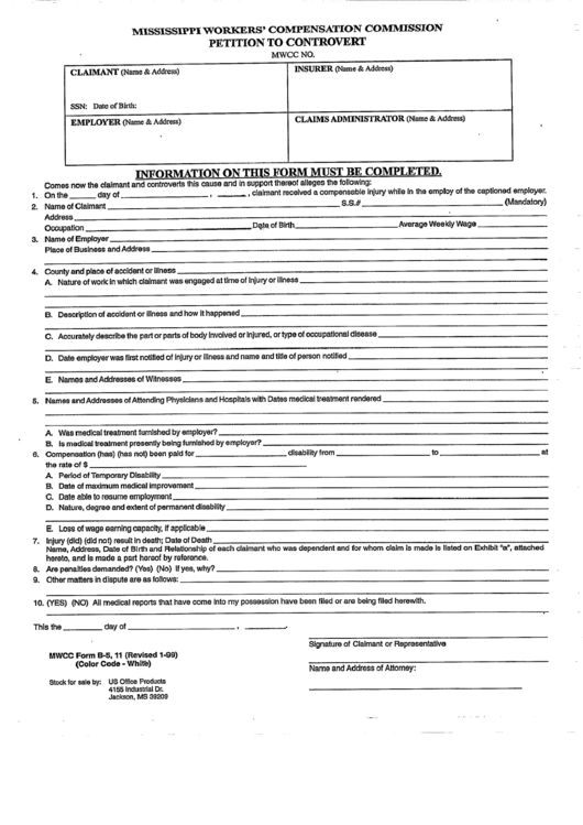 Mwcc Form B-5, 11 - Petition To Controvert - Mississippi Workers ...