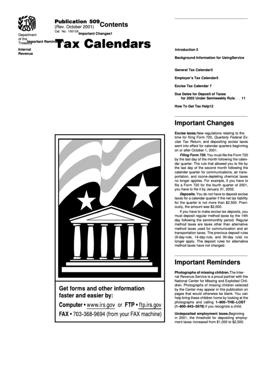 Publication 509 - Tax Calendars - 2002 printable pdf download
