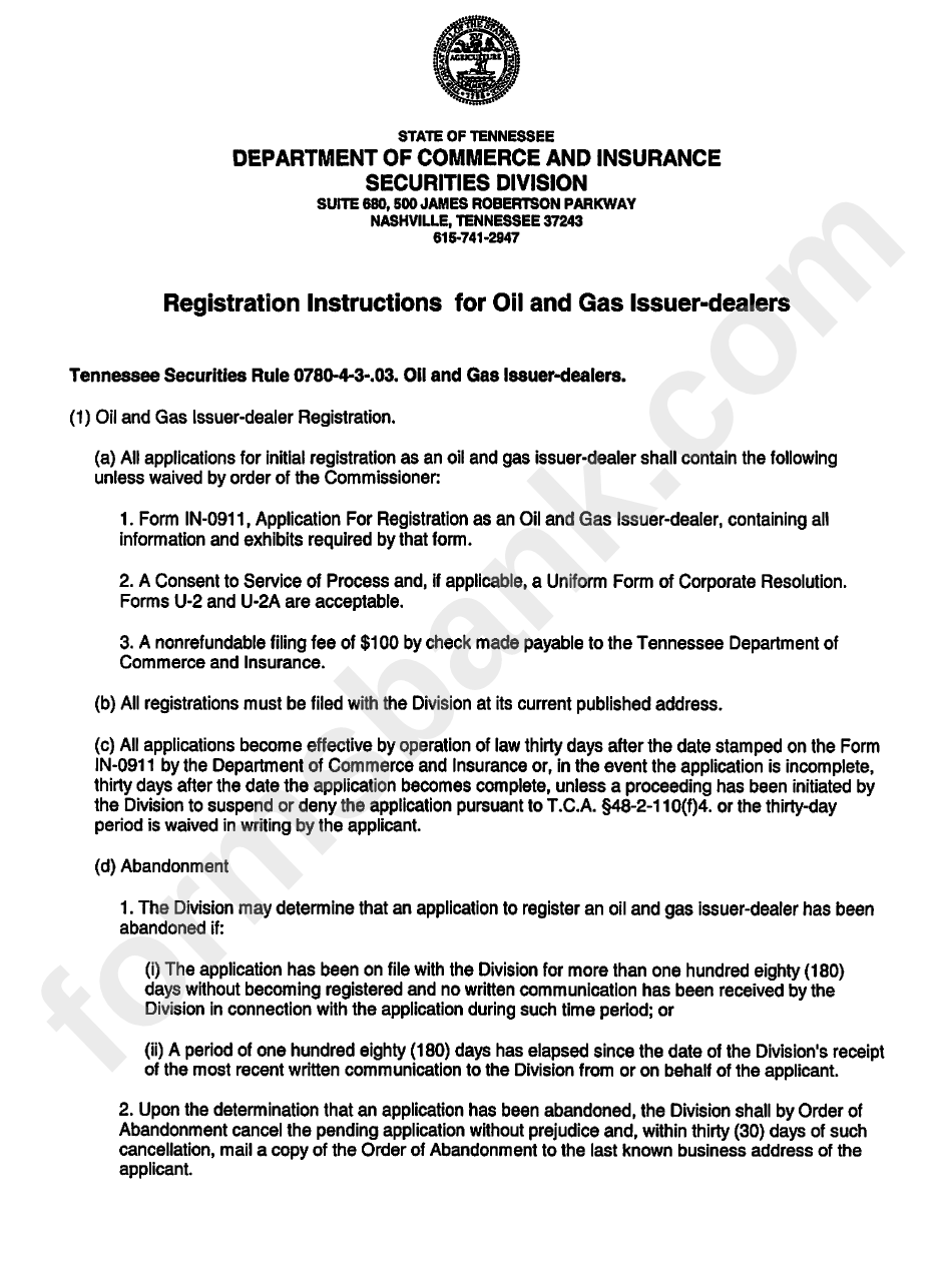 Registration Instructions For Oil And Gas Issuer-Dealers - Tennessee ...