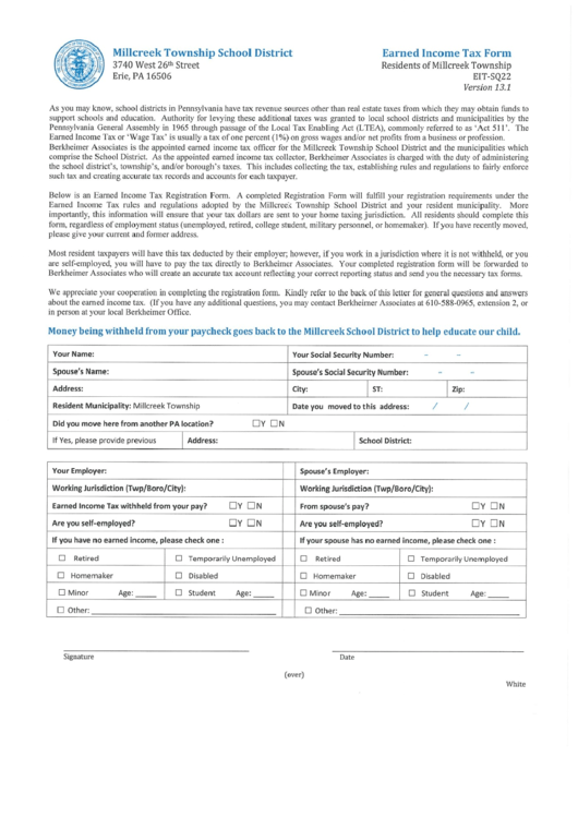 Form Eit-Sq22 - Earned Income Tax Form printable pdf download
