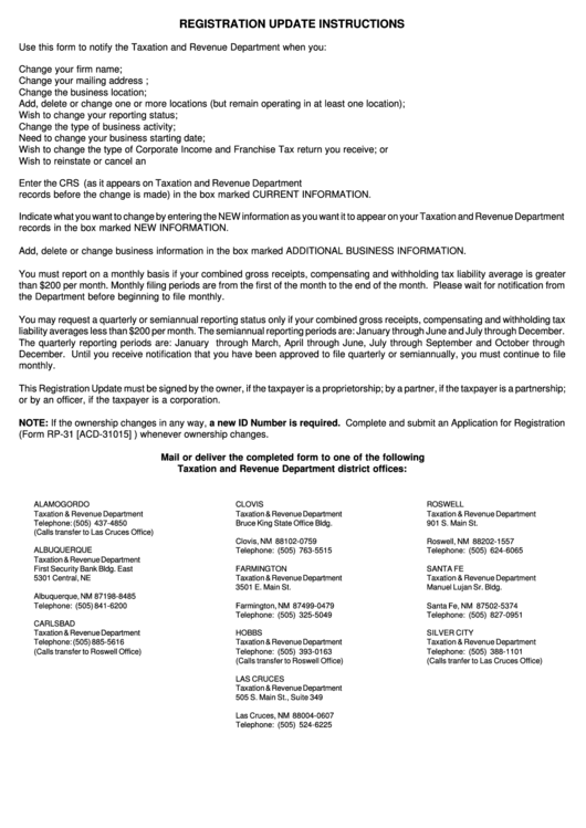 Registration Update Instructions printable pdf download