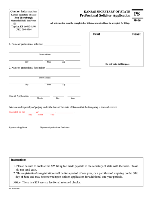 Fillable Form Ps 90-06 - Professional Solicitor Application printable ...