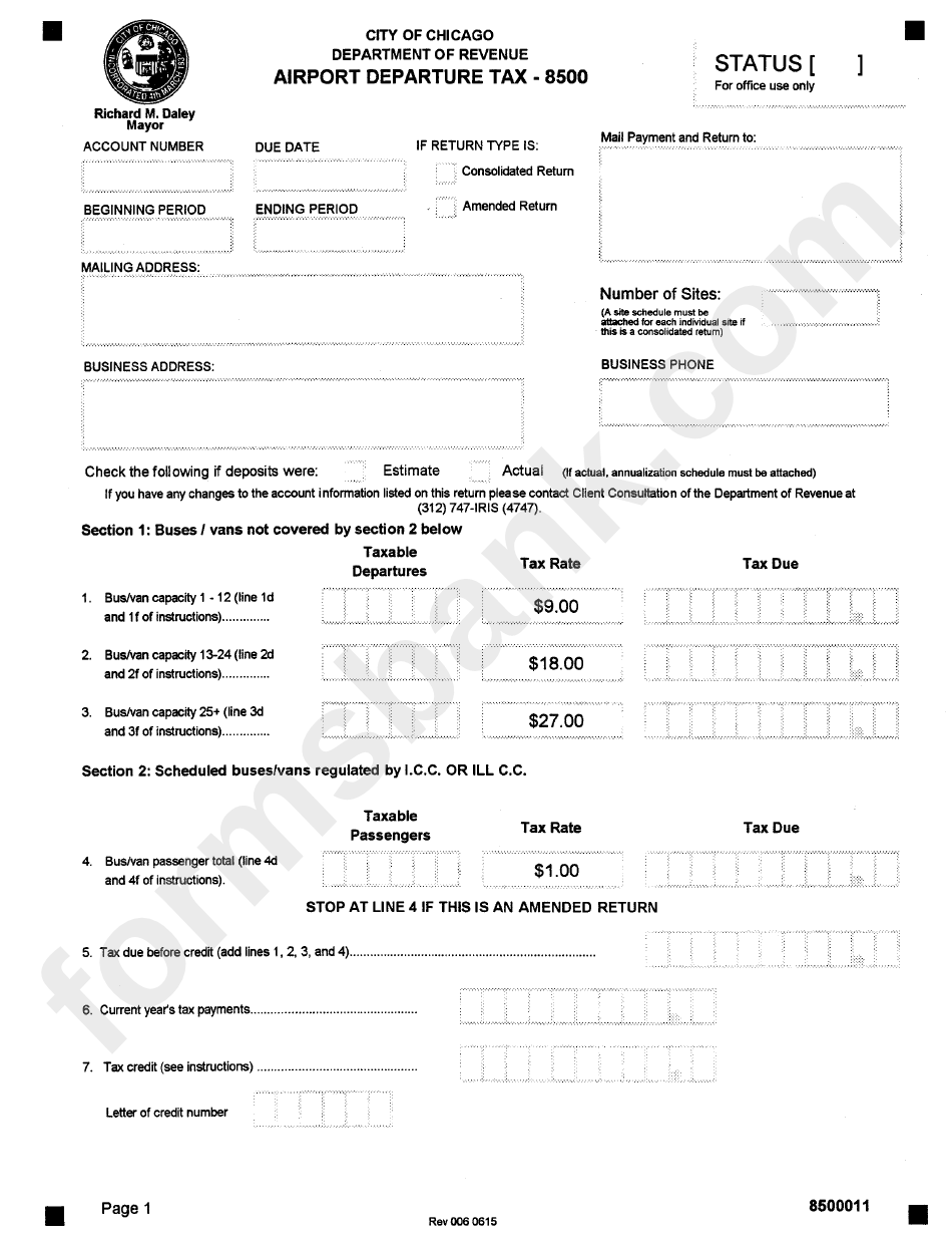 Form 8500 Airport Departure Tax City Of Chicago Printable Pdf Download