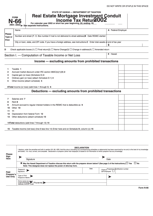 Form N-66 - Real Estate Mortgage Investment Conduit Income Tax Return ...