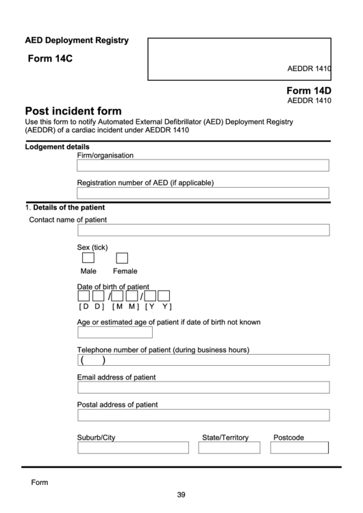 Form 14d - Post Incident Form printable pdf download