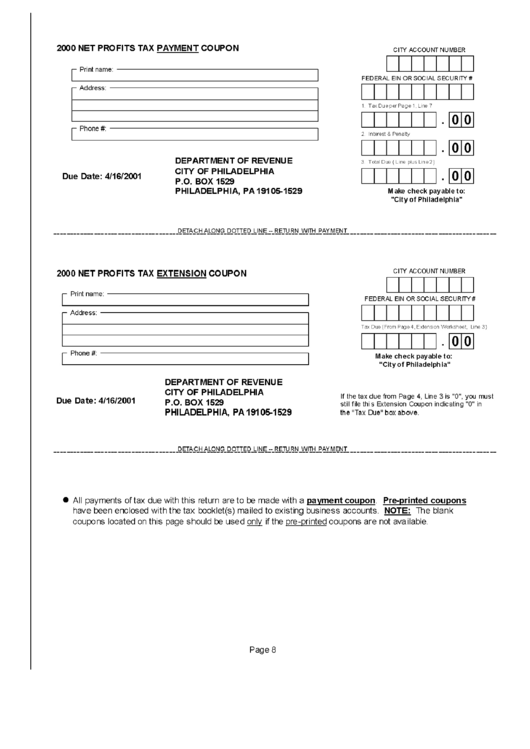 Profit Tax Payment/extension Coupon Forms - Philadelphia Department Of ...