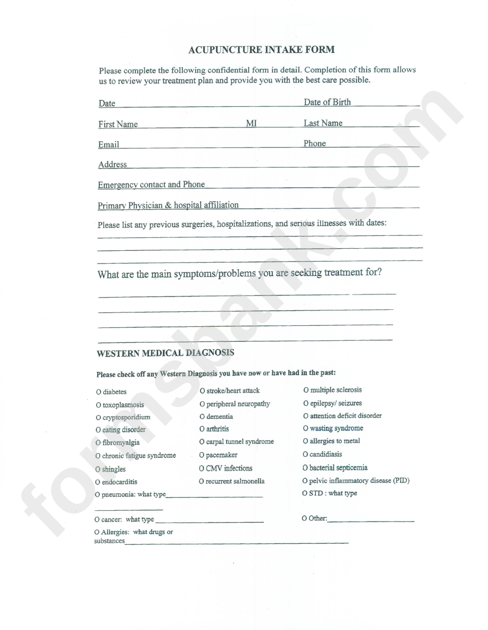 Acupuncture Intake Form Printable Pdf Download