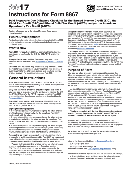 Instructions For Form 8867 Paid Preparer S Earned Income Credit