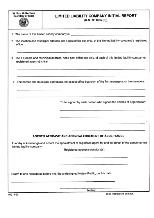 Form 973 - Limited Liability Company Initial Report printable pdf download