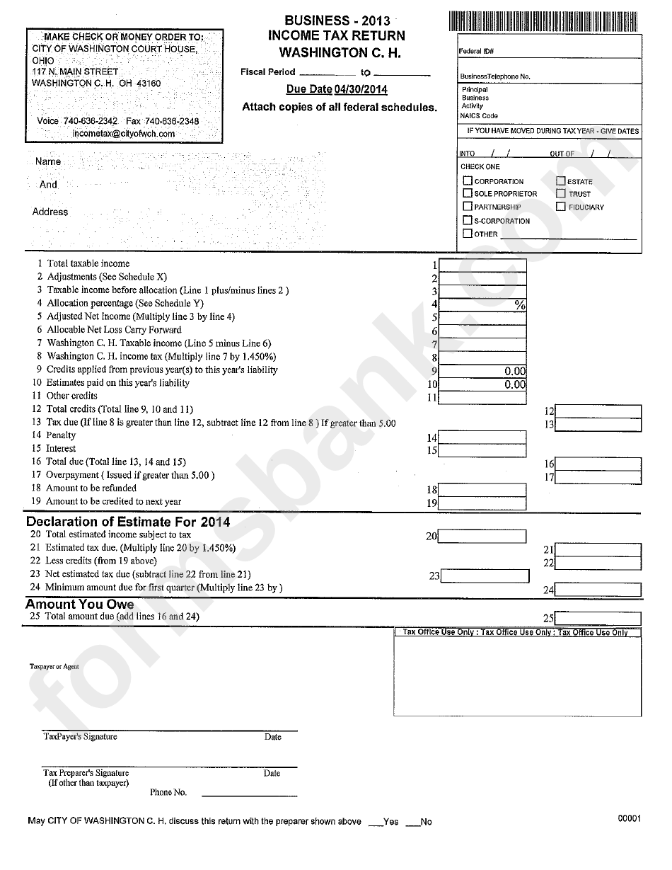 Business Income Tax Return - 2013 printable pdf download