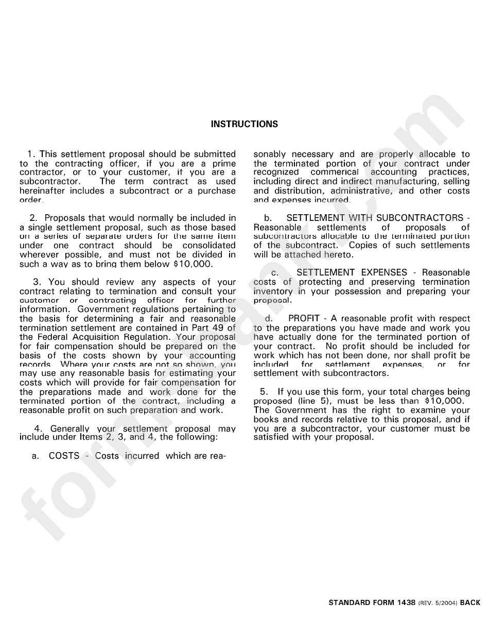 Instructions For Standart Form 1438 printable pdf download