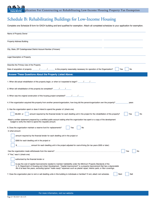 Fillable Form 50-310 - Schedule B: Rehabilitating Buildings For Low ...