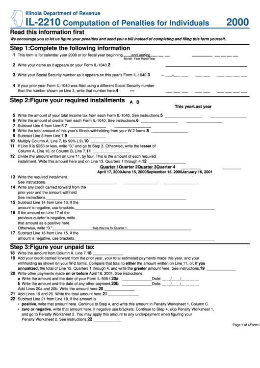 Form Il-2210 - Computation Of Penalties For Individuals - 2000 ...