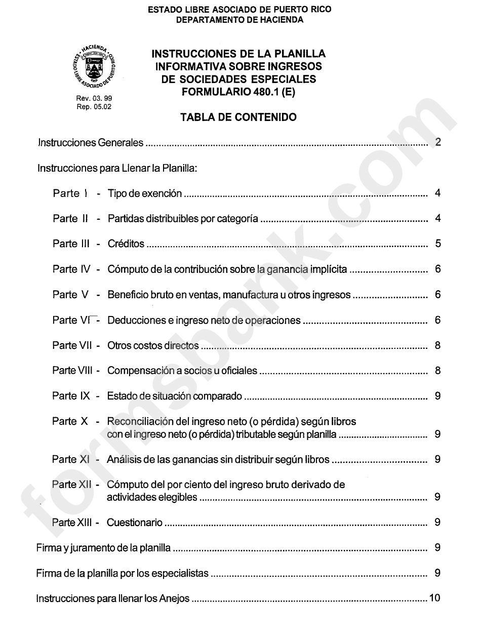 Formulario 480.1 (E) - Instrucciones De La Planilla Informativa Sobre ...