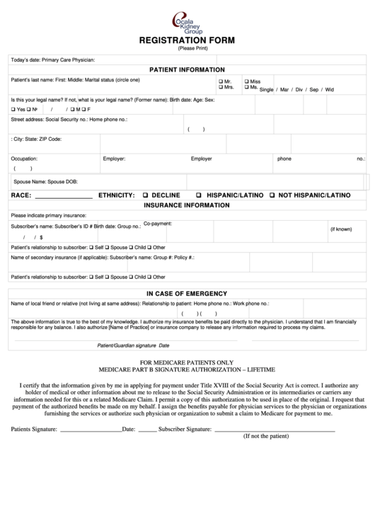 Patient Registration Form printable pdf download