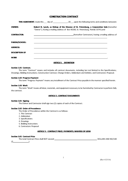 T M Construction Contract Template