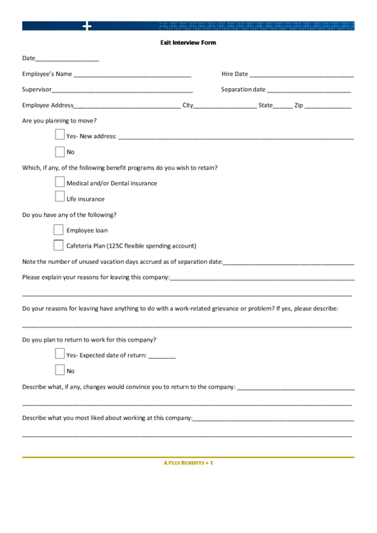 Exit Interview Form printable pdf download