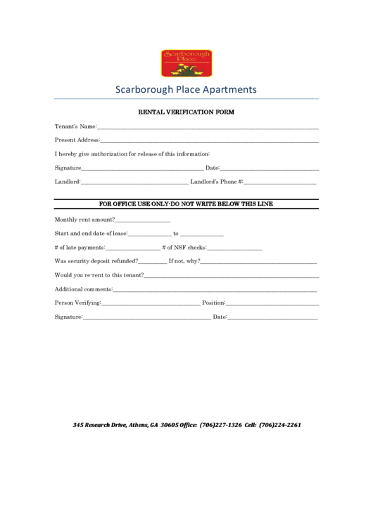 Rental Verification Form printable pdf download