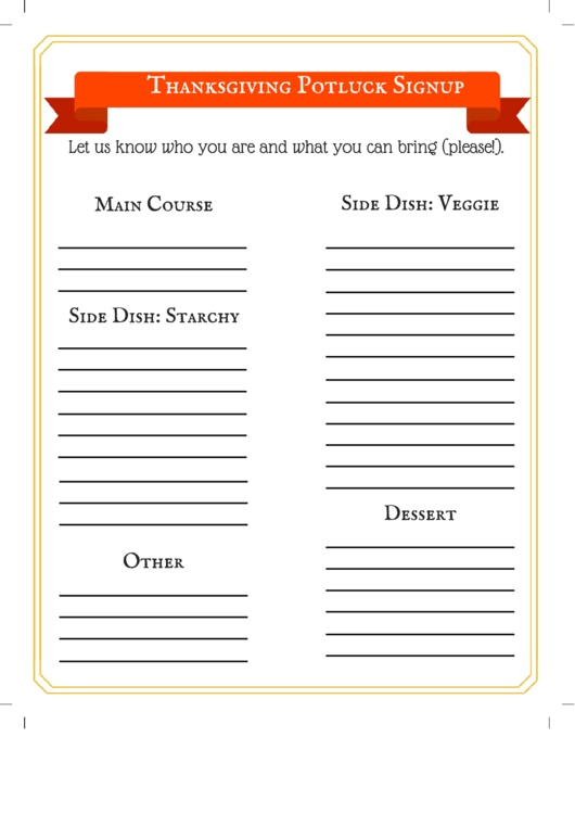 Thanksgiving Potluck Sign Up Sheet Printable Pdf Download