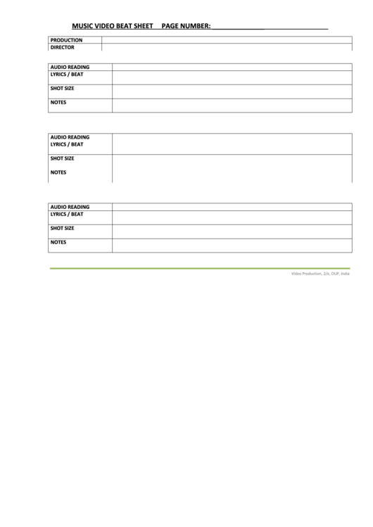 Music Video Beat Sheet printable pdf download