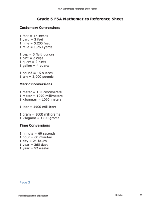 Grade 5 Math Reference Sheet ASKxz