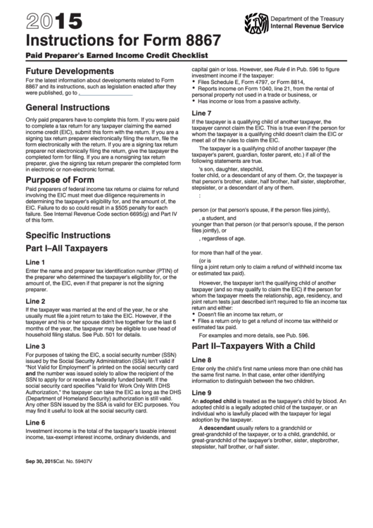 Instructions For Form 8867 Paid Preparer S Earned Income Credit Instructions For Form 8867 Paid Preparer S Earned Income Credit