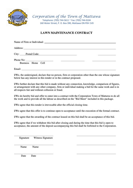 Printable Lawn Care Contract Template