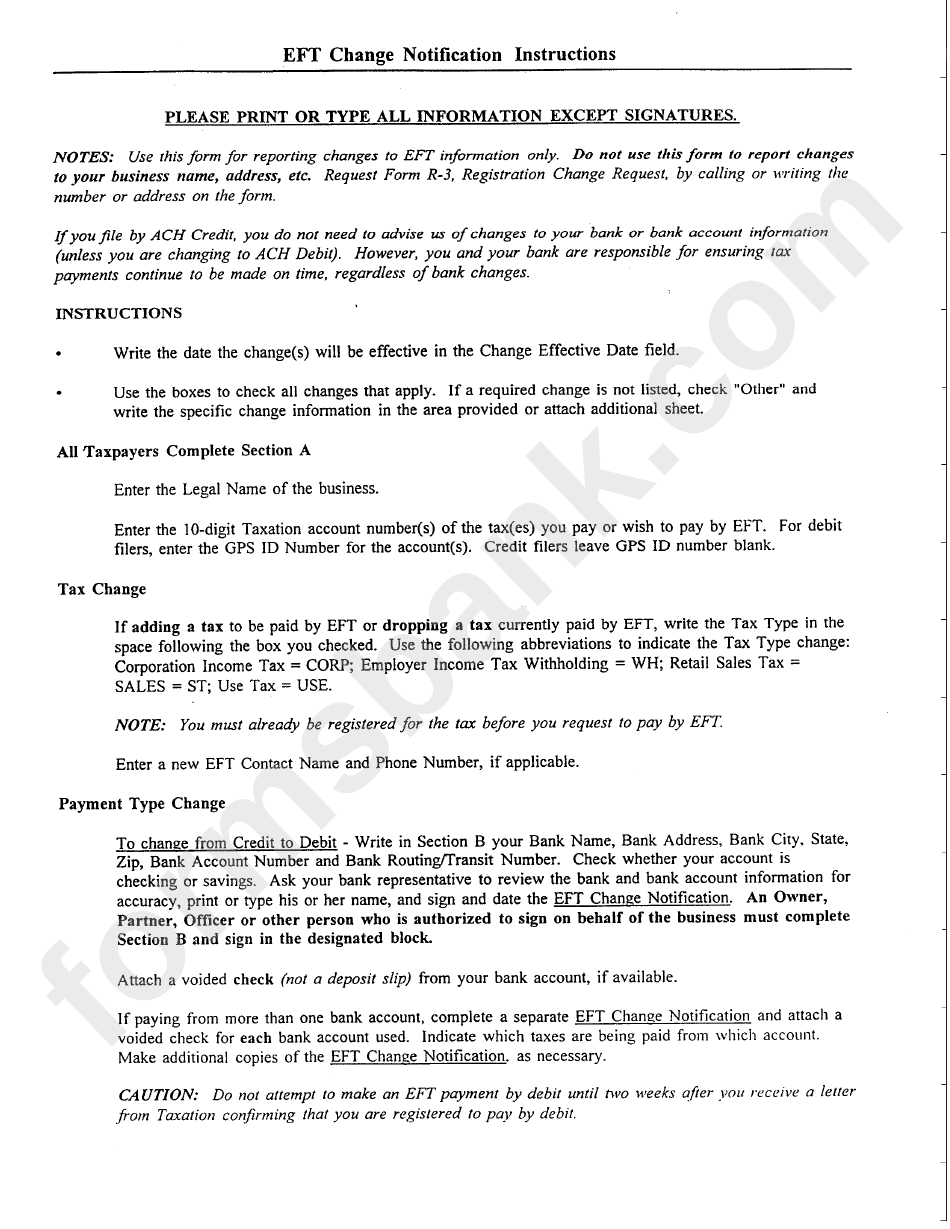 Eft Change Notification Instructions printable pdf download