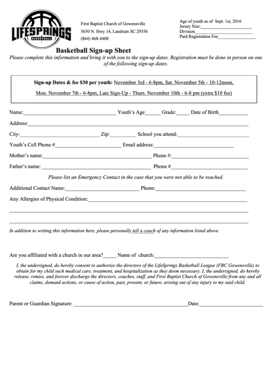 Basketball Sign Up Sheet Printable Pdf Download