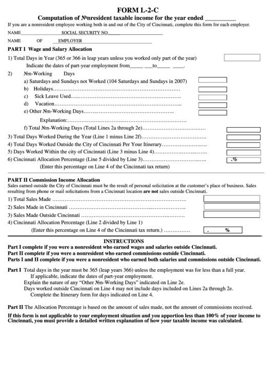 Form L-2-C - Computation Of Nonresident Taxable Income printable pdf ...