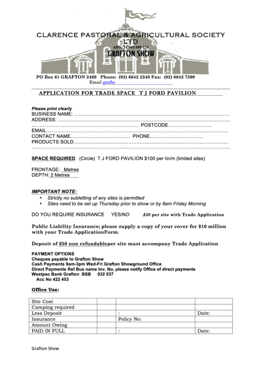 Application For Trade Space printable pdf download