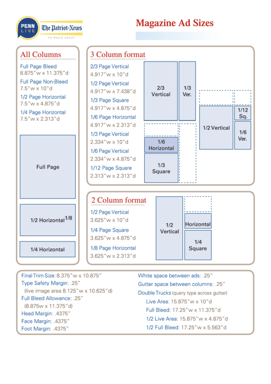 Magazine Ad Sizes Chart Printable Pdf Download