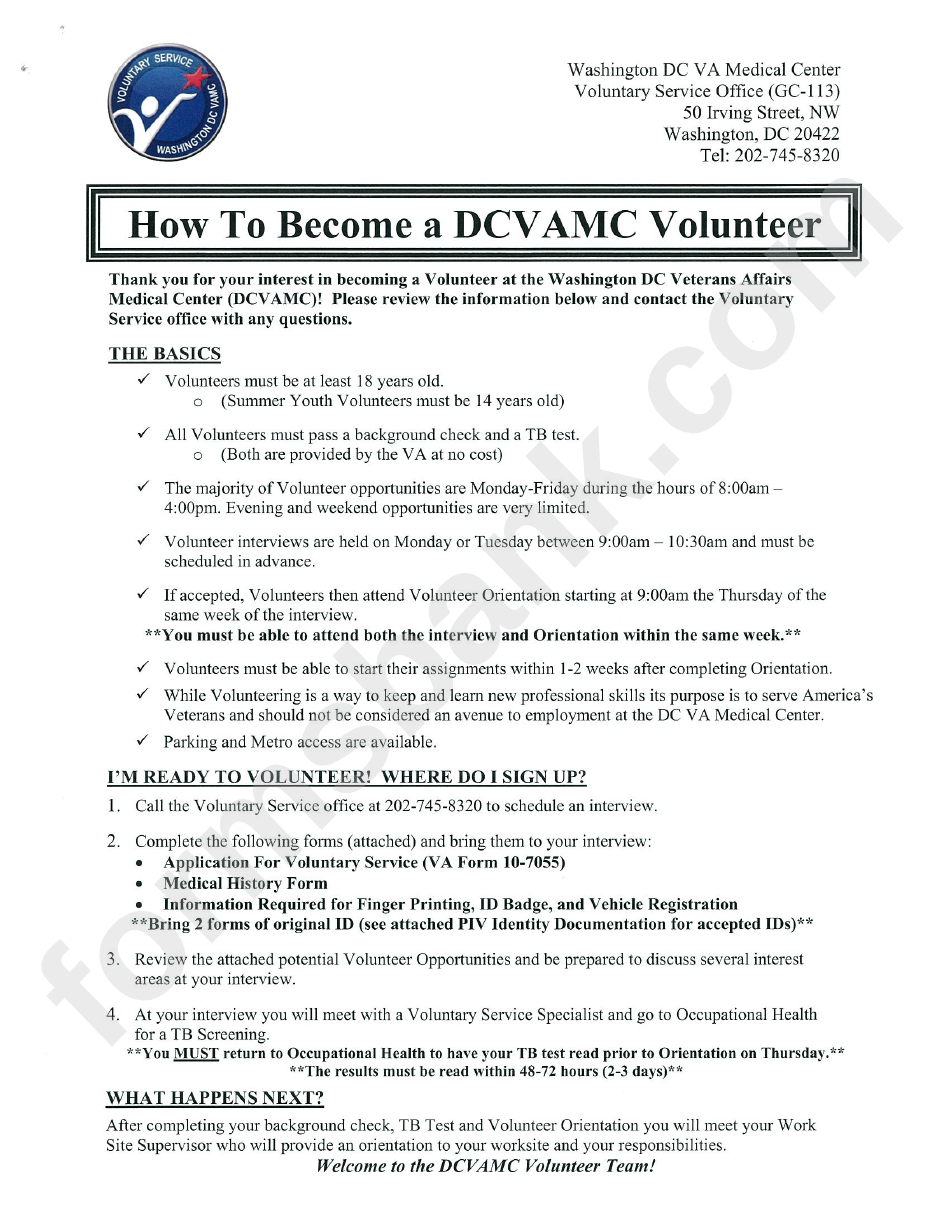 Dcvamc Volunteer Application Form printable pdf download