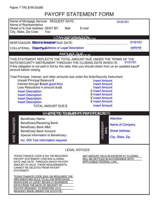 Fillable Payoff Statement Form Printable Pdf Download