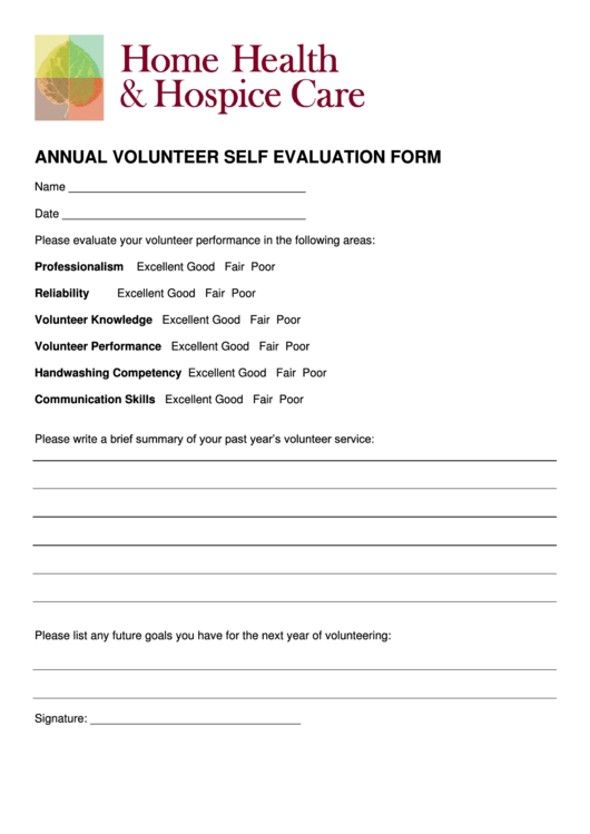 Top Volunteer Self Evaluation Form Templates free to download in PDF format