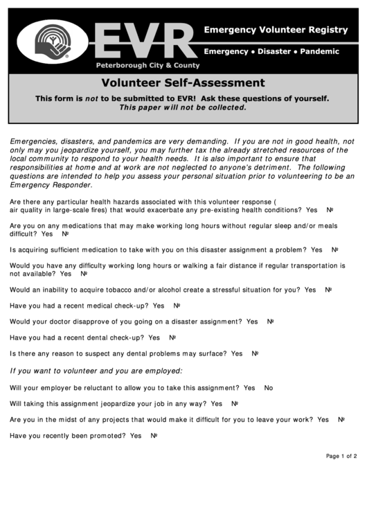 Volunteer Self-Assessment - Peterborough City printable pdf download